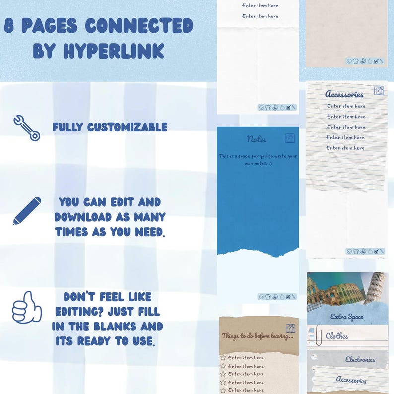 Fully Editable Packing Checklist Interactive Digital Download Travel ...