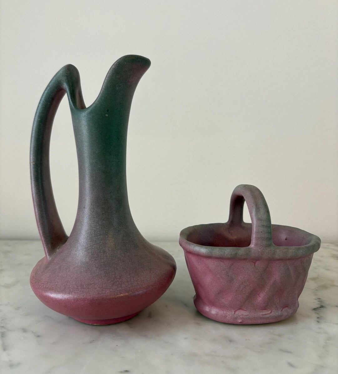 Vintage Niloak Pottery Pitcher & Basket Set - Etsy