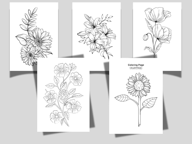 Flower Coloring Book Printable for Kids & Adults, Floral Coloring Pages ...