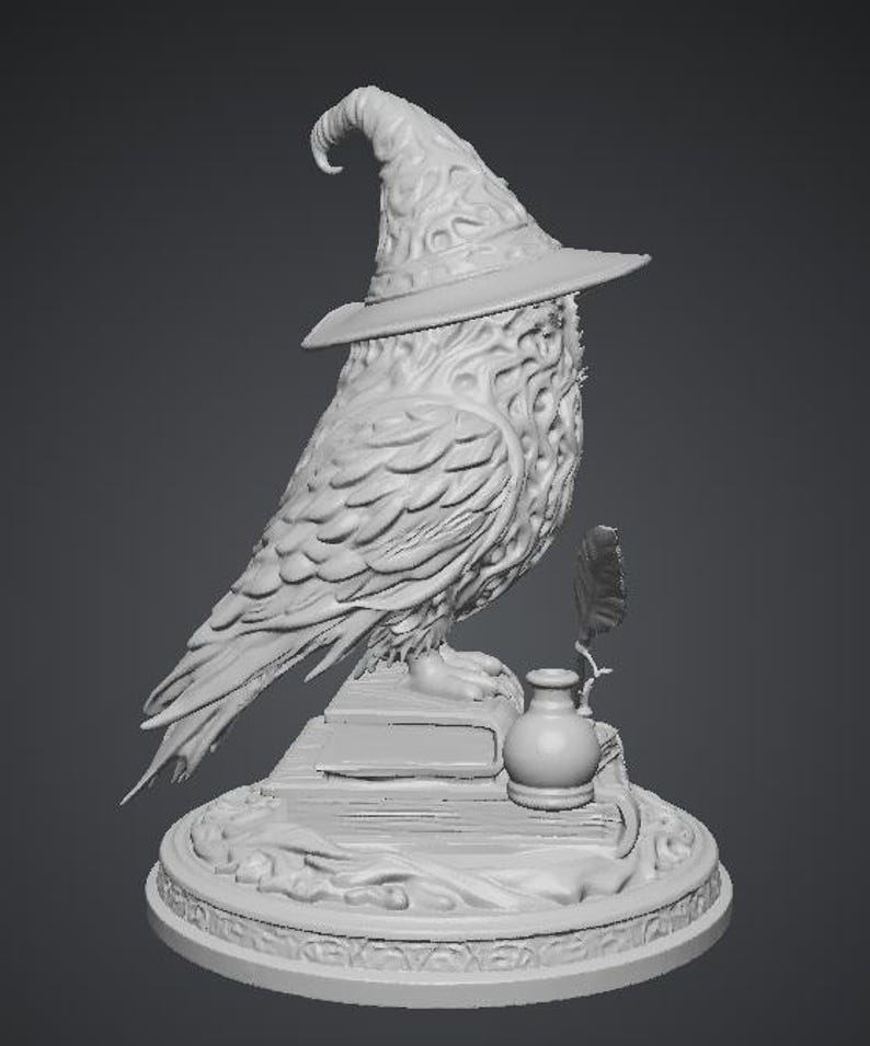 Wizard Owl Statue STL File Fantasy Mage Owl 3D Print Model Digital ...