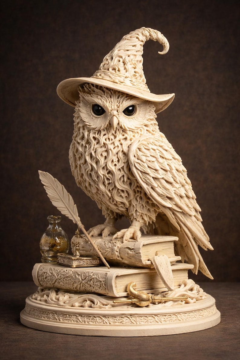 Wizard Owl Statue STL File Fantasy Mage Owl 3D Print Model Digital ...