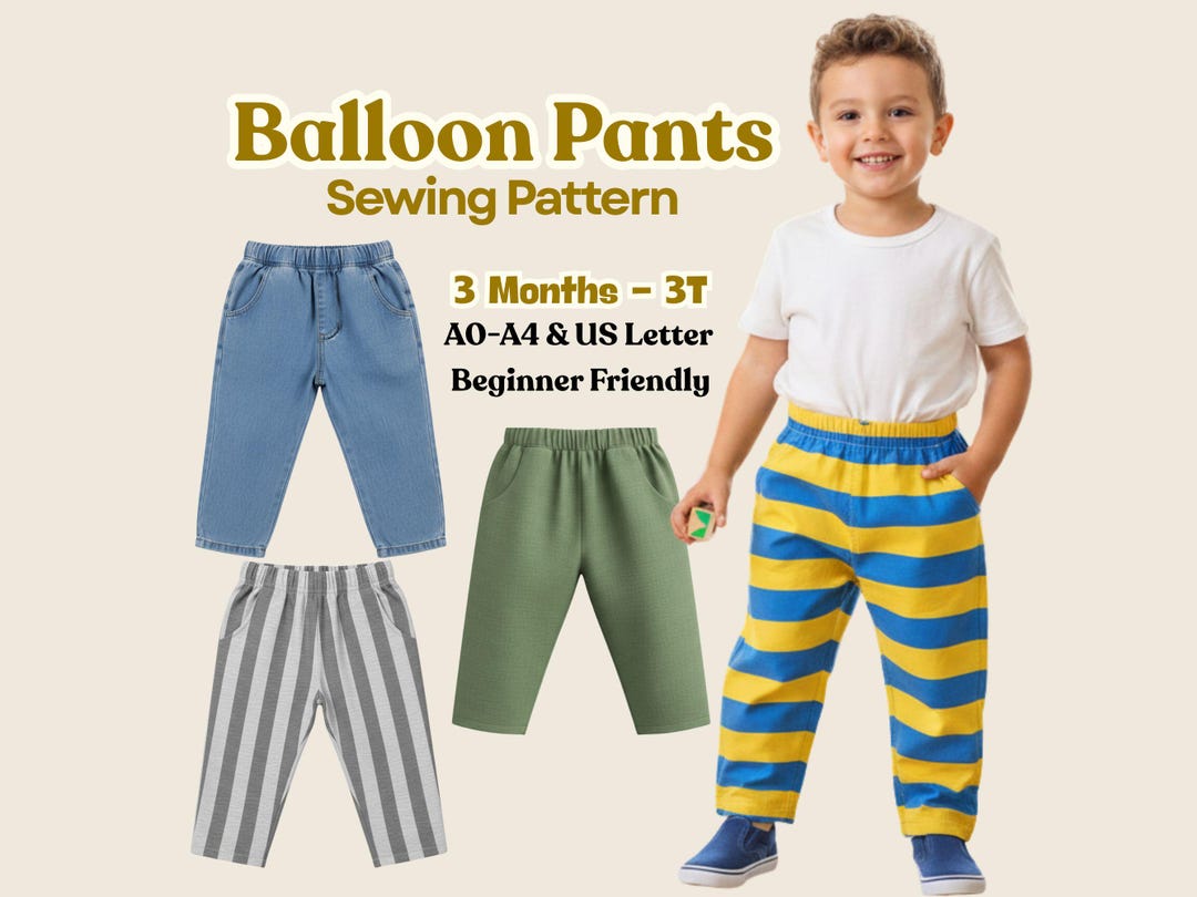Kids Balloon Pants Sewing Pattern, Pockets, Barrel Leg, Beginner ...