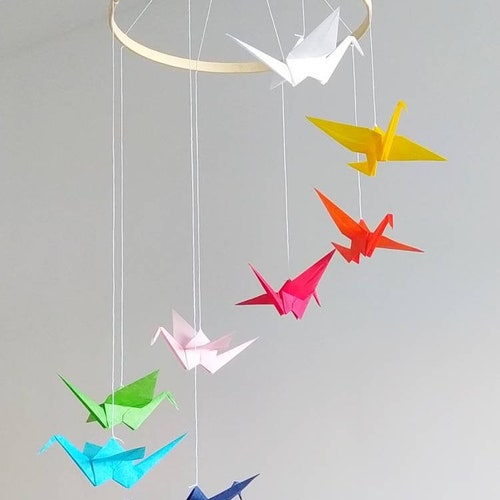 Baby Crib Mobile Origami Paper Crane Amazing Colorful Rainbow - Etsy
