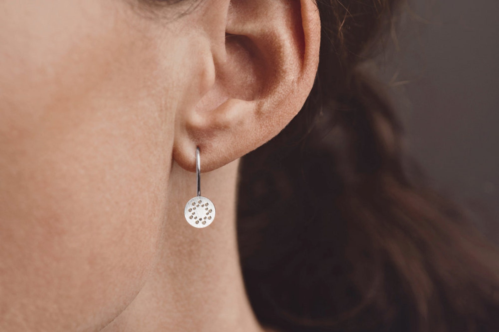 Round Dangle Earrings With Dot Pattern in Silver Delicate - Etsy