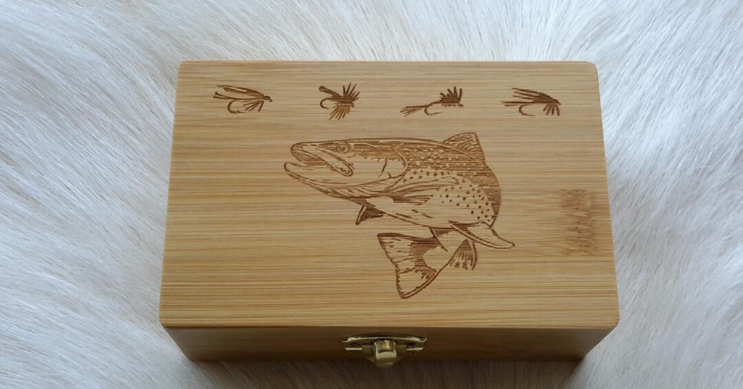 Fly Box.. Bamboo Wood and Engrave Fish Design. Lock Front. Sjip From ...