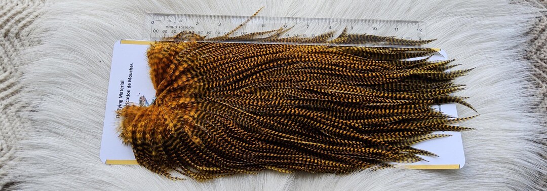 Fly Tying Feather. SLS; Rooster Full Saddle,, Color, Grizzly/dyed Gold ...