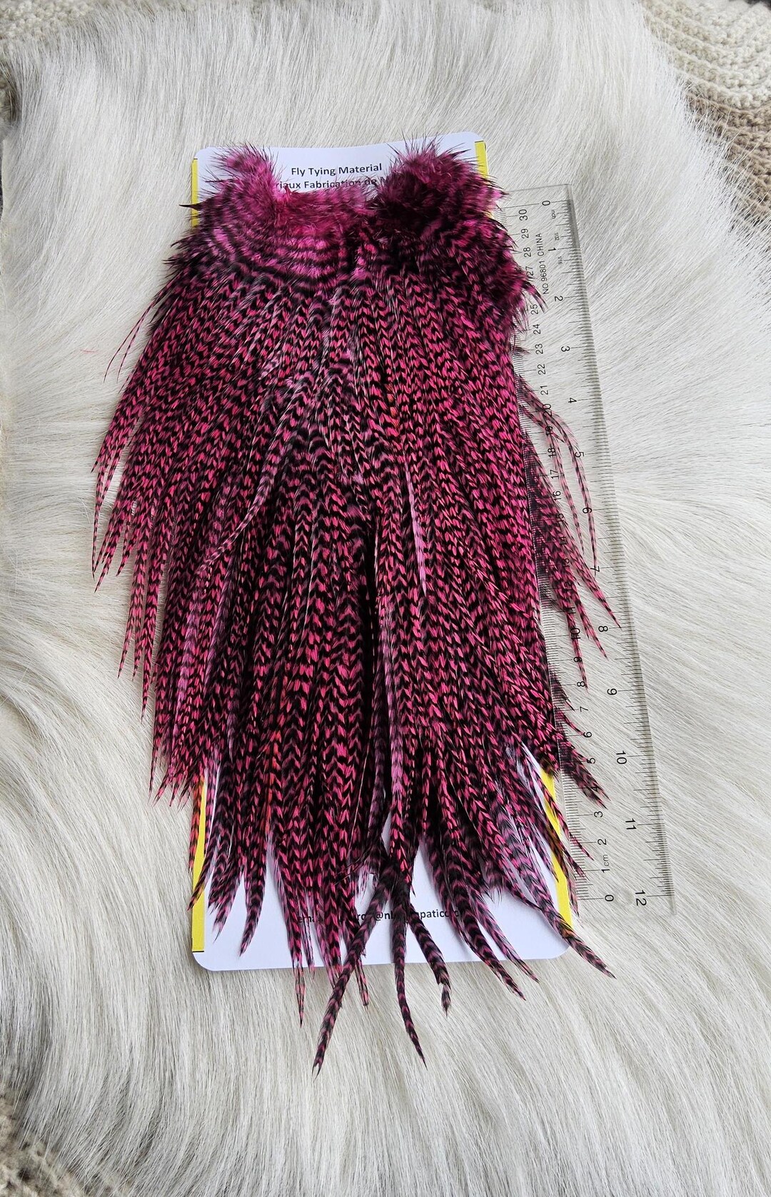 Fly Tying Feather. SLS; Rooster Full Saddle,, Color, Grizzly/dyed Pink ...