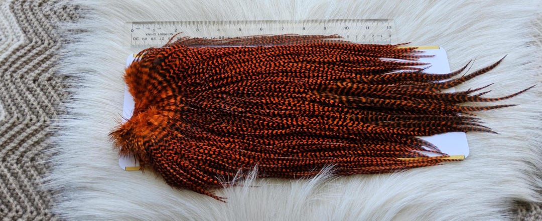 Fly Tying Feather. SLS; Rooster Full Saddle,, Color, Grizzly/dyed ...