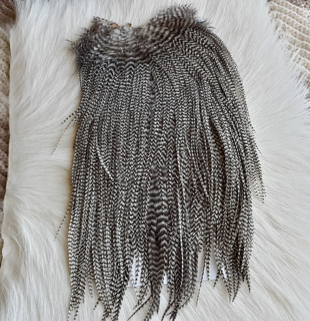 Fly Tying Feather. SLS; Rooster Full Saddle,, Color, Grizzly . Fly ...