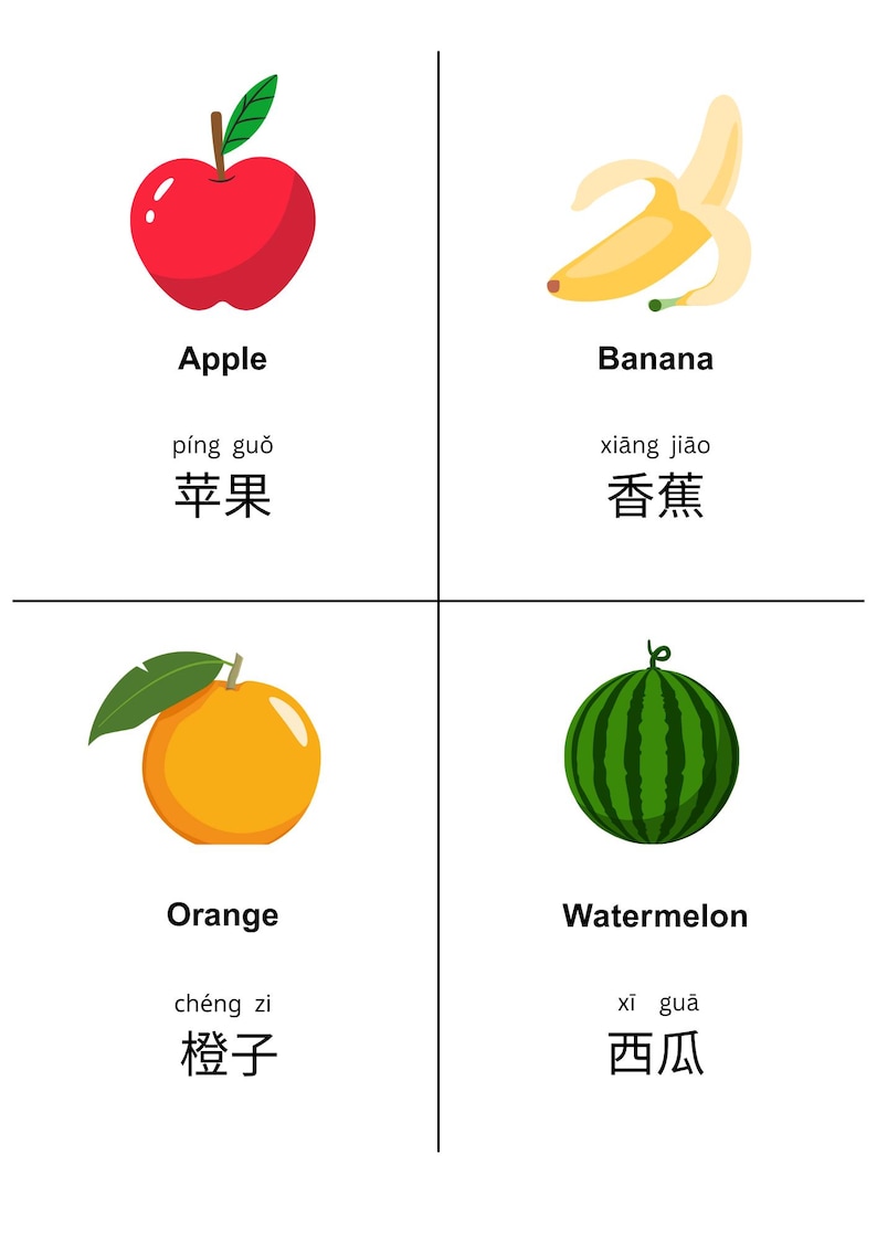 Bilingual English Chinese Flashcards for Kids | Printable PDF Learning ...