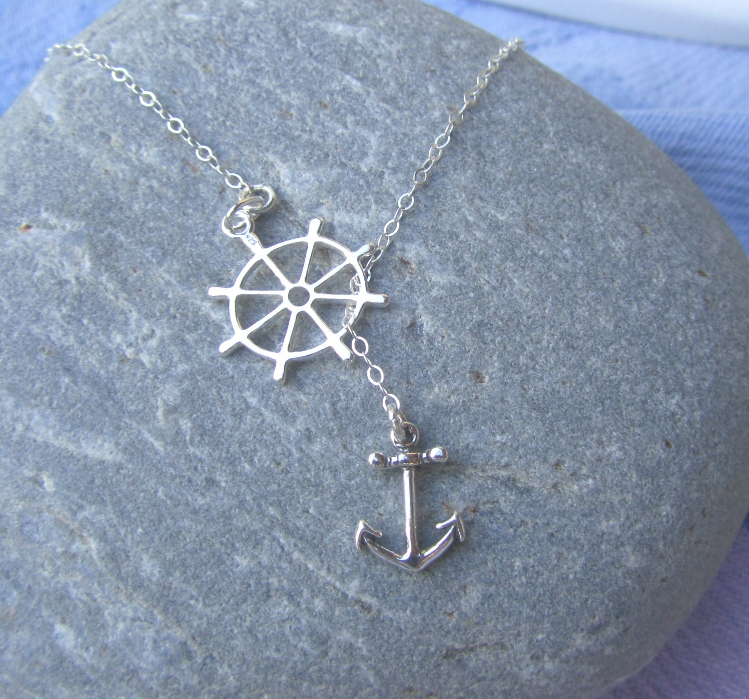 All Sterling Silver Ships Wheel and Anchor Lariat Necklace | Etsy