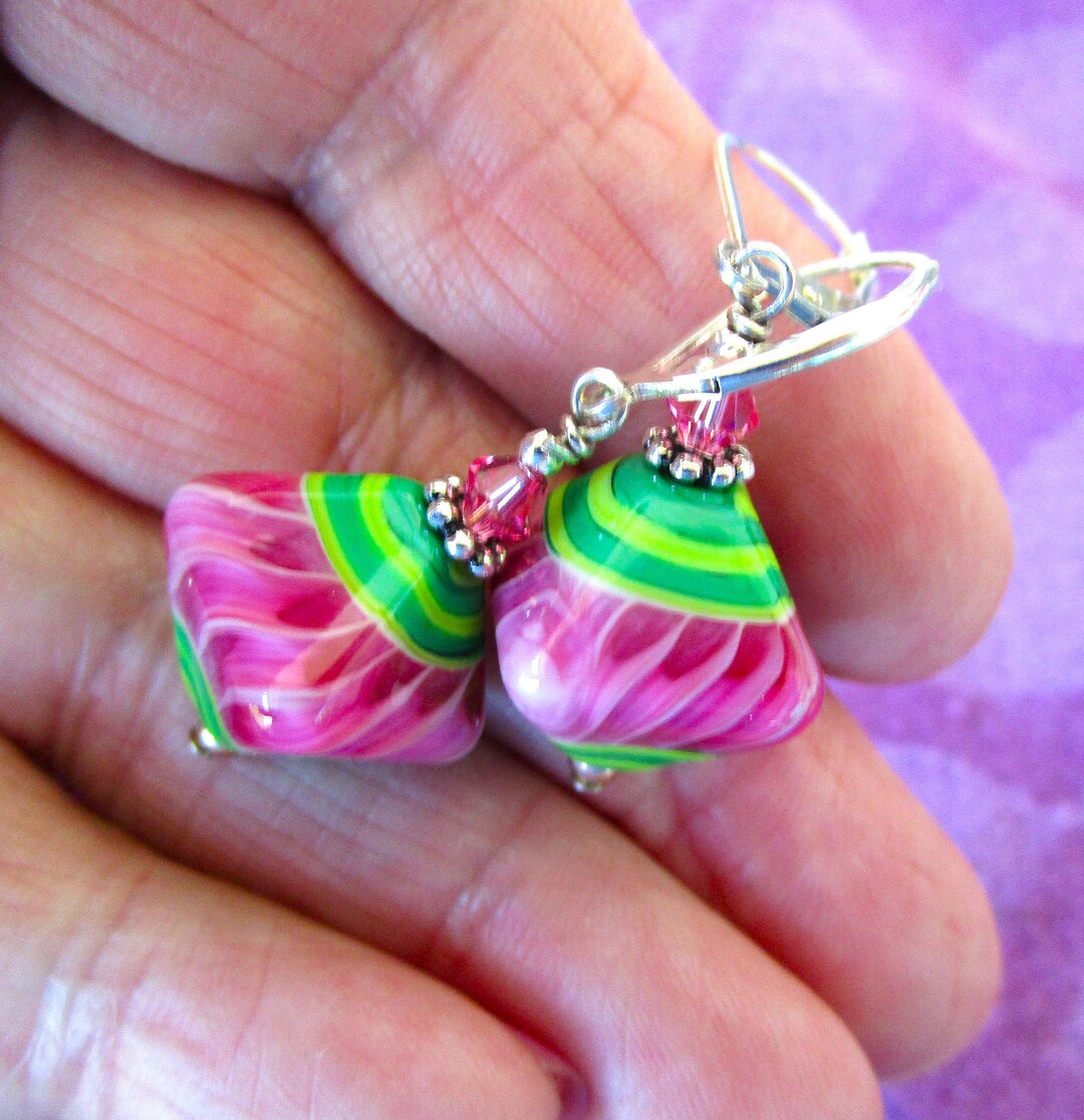 Lily Pulitzer Like Diamond Shaped Hot Pink and Apple Green Lampwork ...