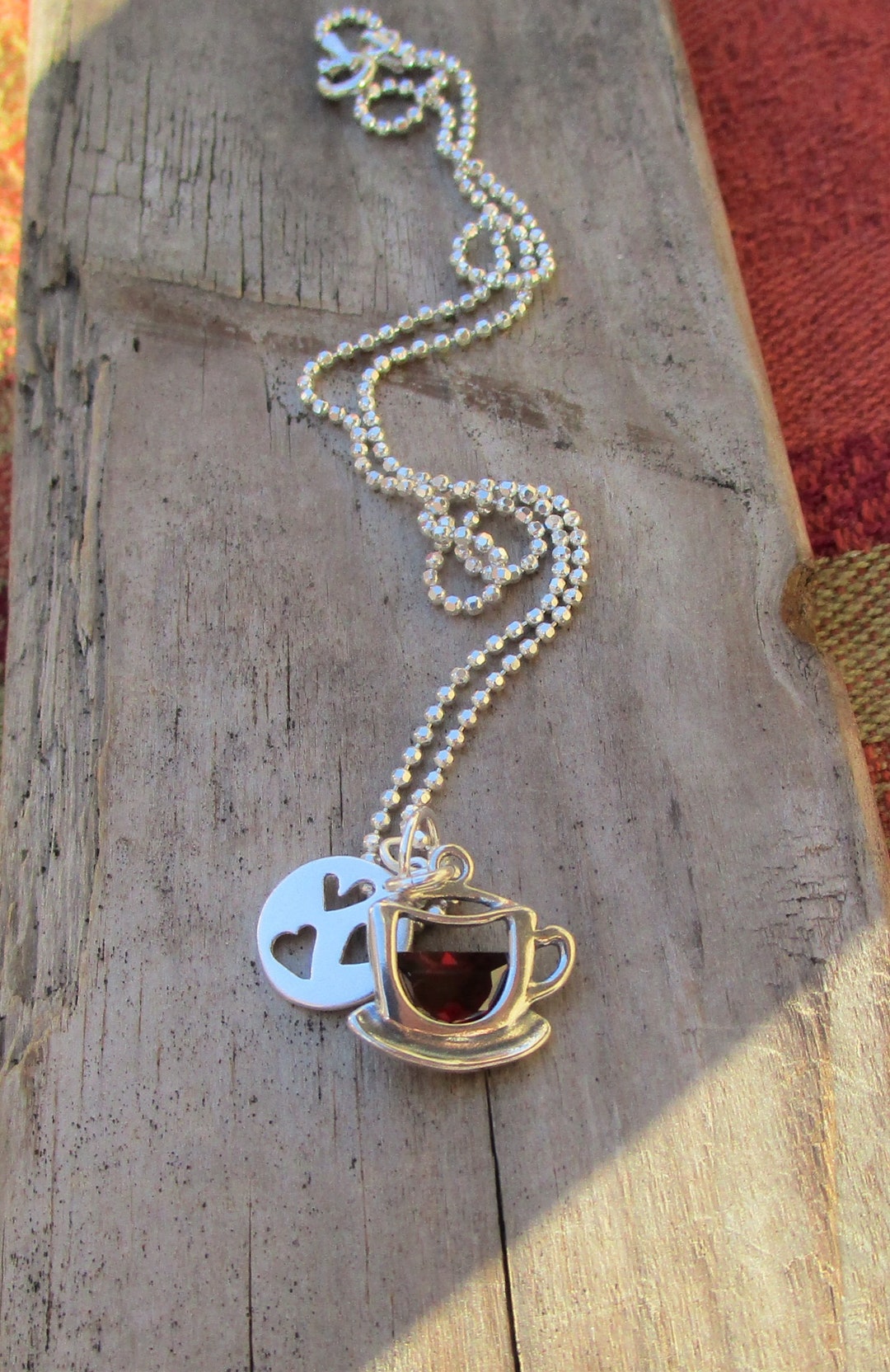 Sterling Silver Coffee Cup Necklace: Cubic Zirconia Charm, Diamond Cut ...