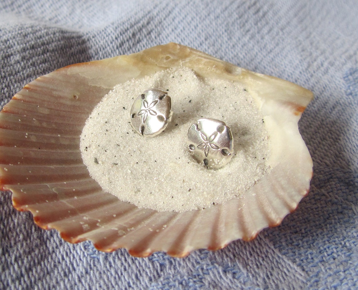 Tiny Sand Dollar Stud Earrings Summery Sterling Silver Sand - Etsy