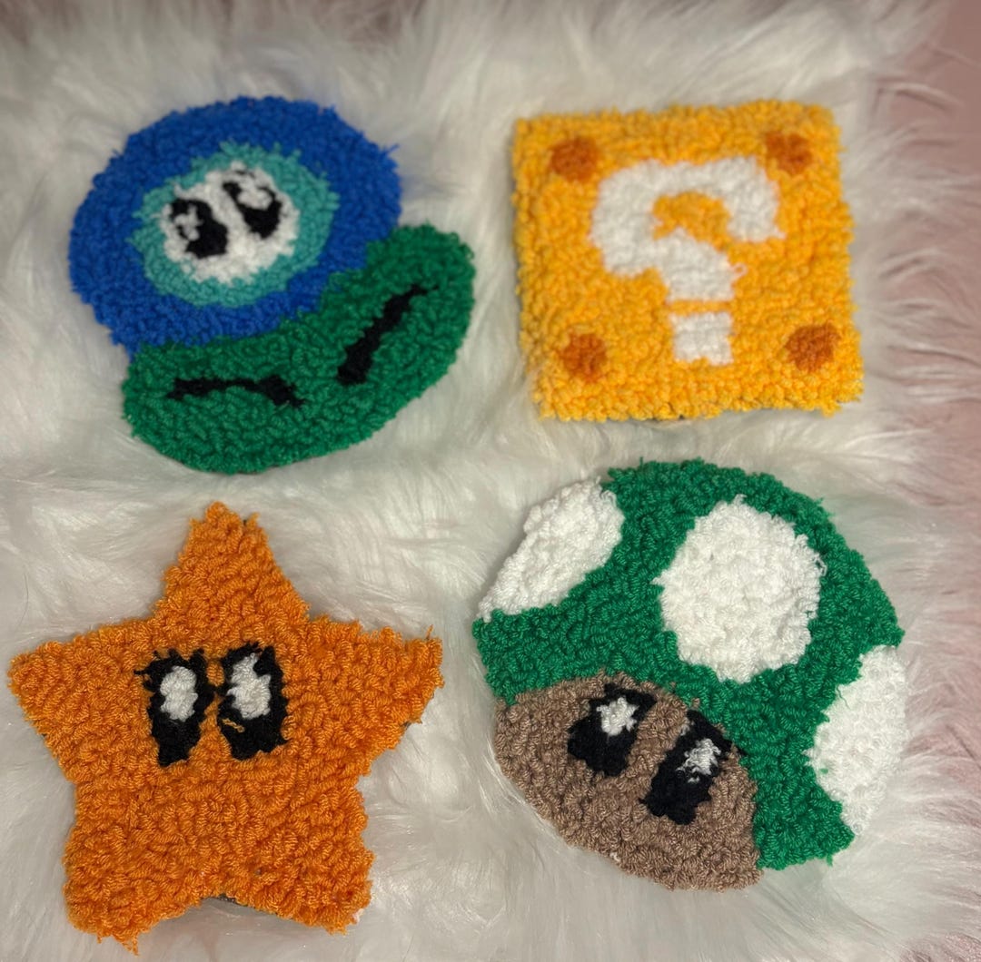 Handmade Punch Needle Mug Rugs – Retro Gaming Coasters, Table ...