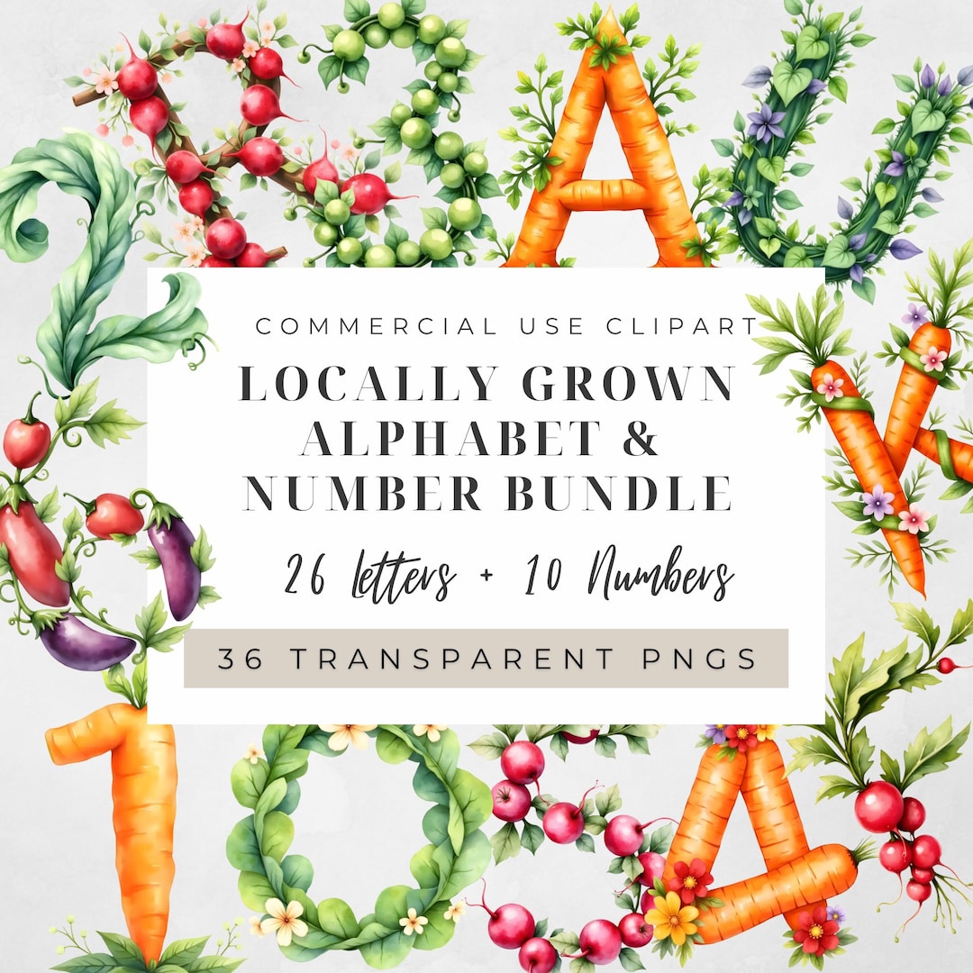 Locally Grown Farm Alphabet & Numbers PNG Bundle, Farmers Market ABC ...