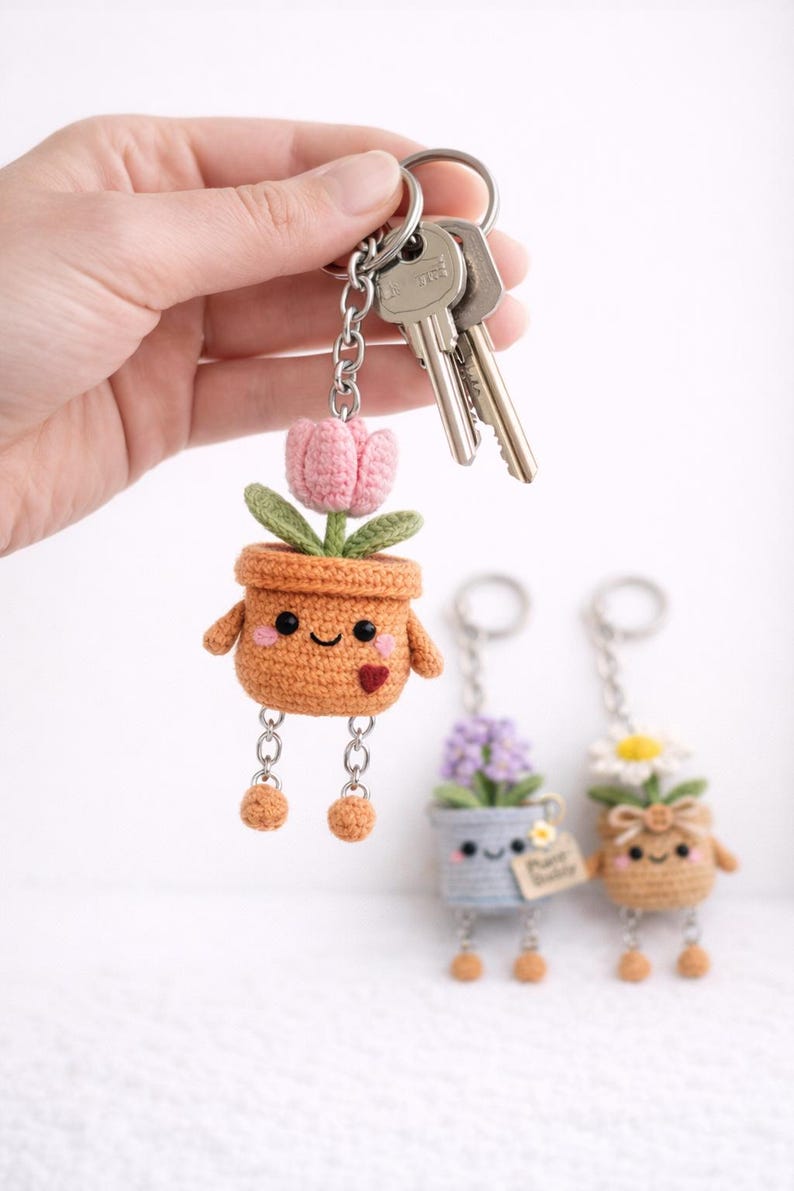 Mini Flower Pot Buddy Crochet Keychain Pattern (digital PDF) - Etsy