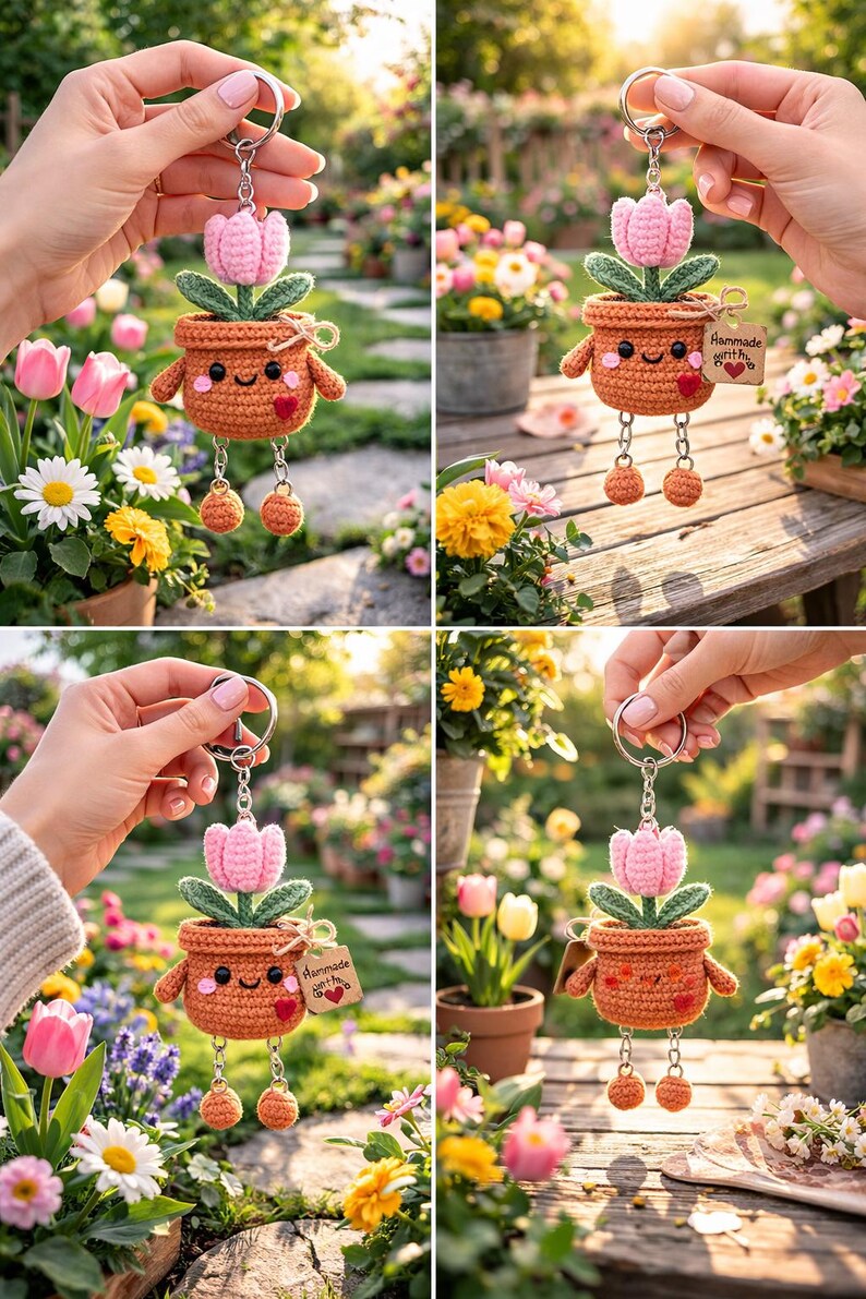 Mini Flower Pot Buddy Crochet Keychain Pattern (digital PDF) - Etsy