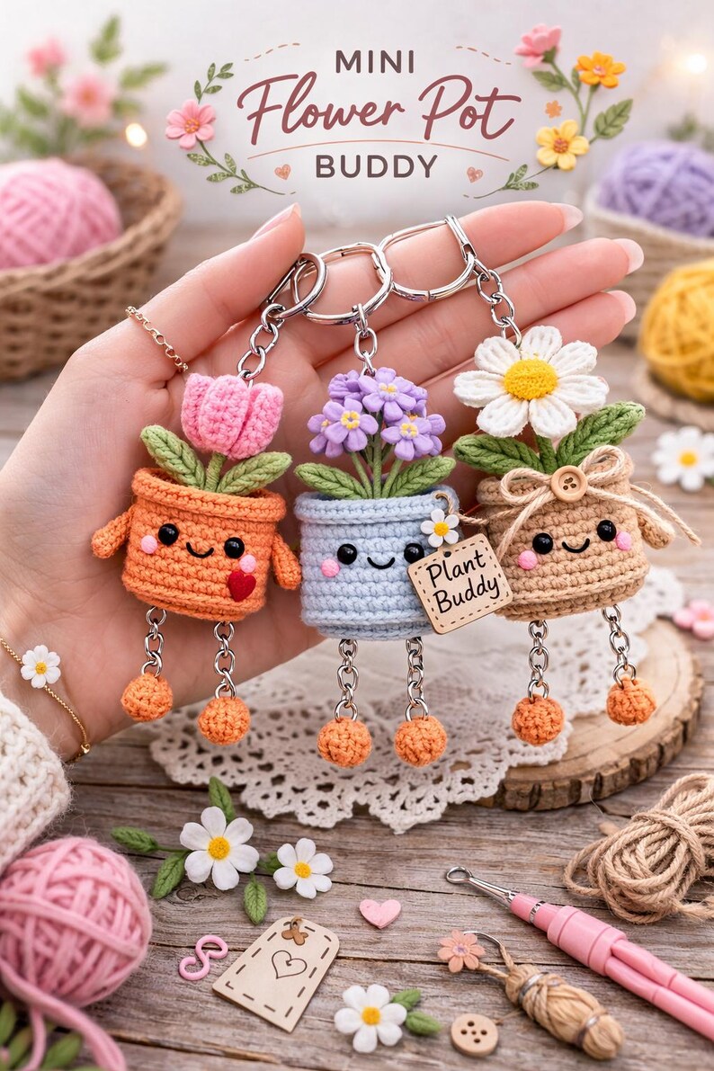 Mini Flower Pot Buddy Crochet Keychain Pattern (digital PDF) - Etsy