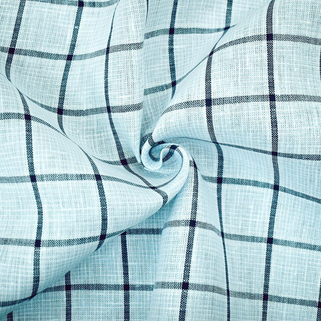 Light Blue-blue-white Spence Bryson Check Grid Irish Linen Woven Fabric ...