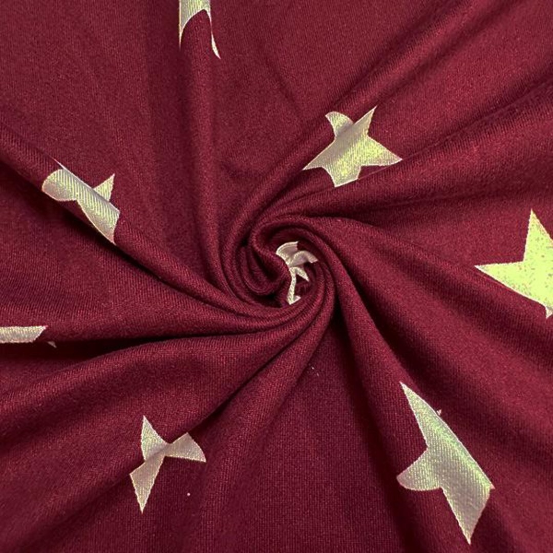 Maroon Star Print Double Brushed Jersey Knit Fabric - Etsy