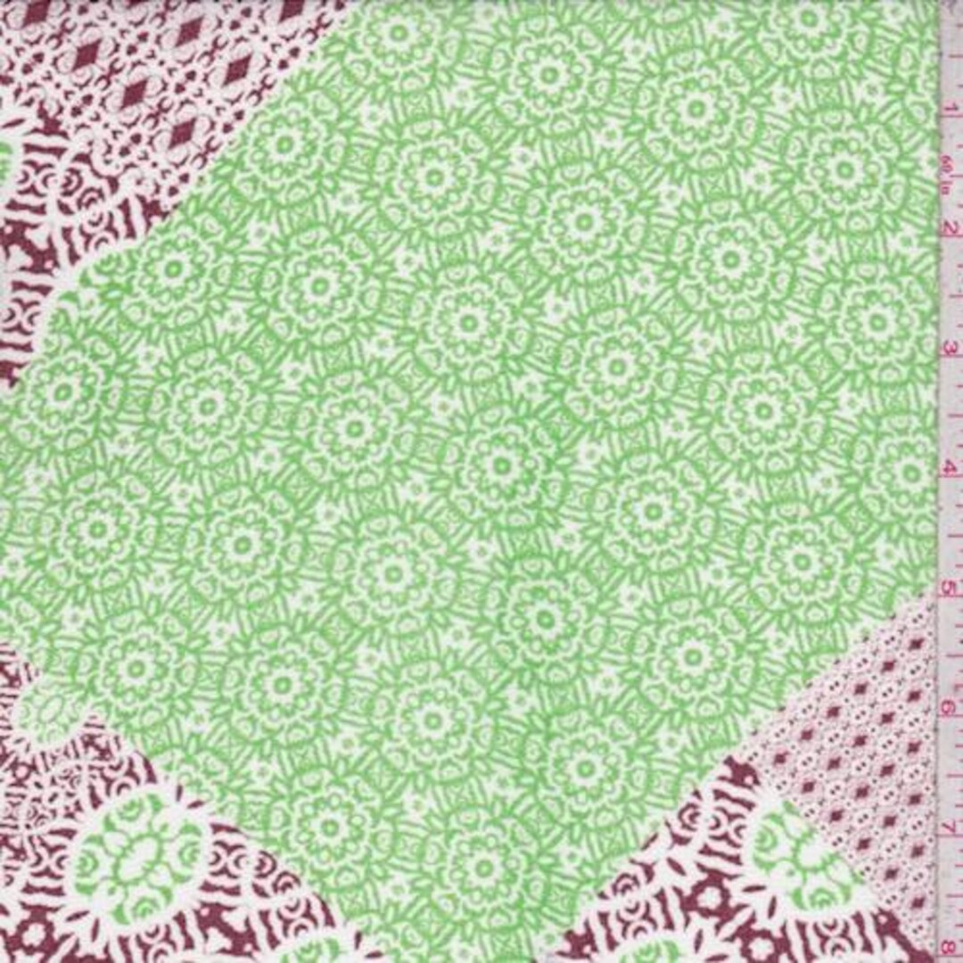 Grass Green/maroon Moroccan Patch Georgette Fabric - Etsy