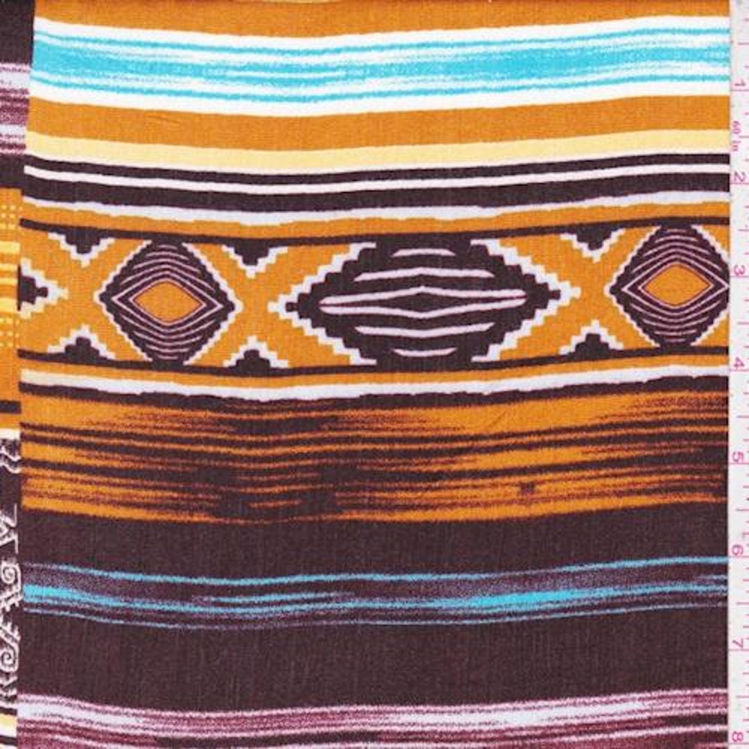 Raisin Red/sky/orange Gold Aztec Stripe Crinkled Gauze Fabric - Etsy