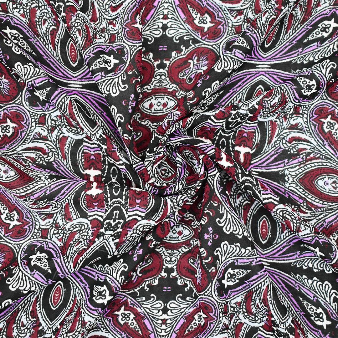 Maroon Red-purple-multi Paisley Baroque Printed Poly Chiffon Woven ...