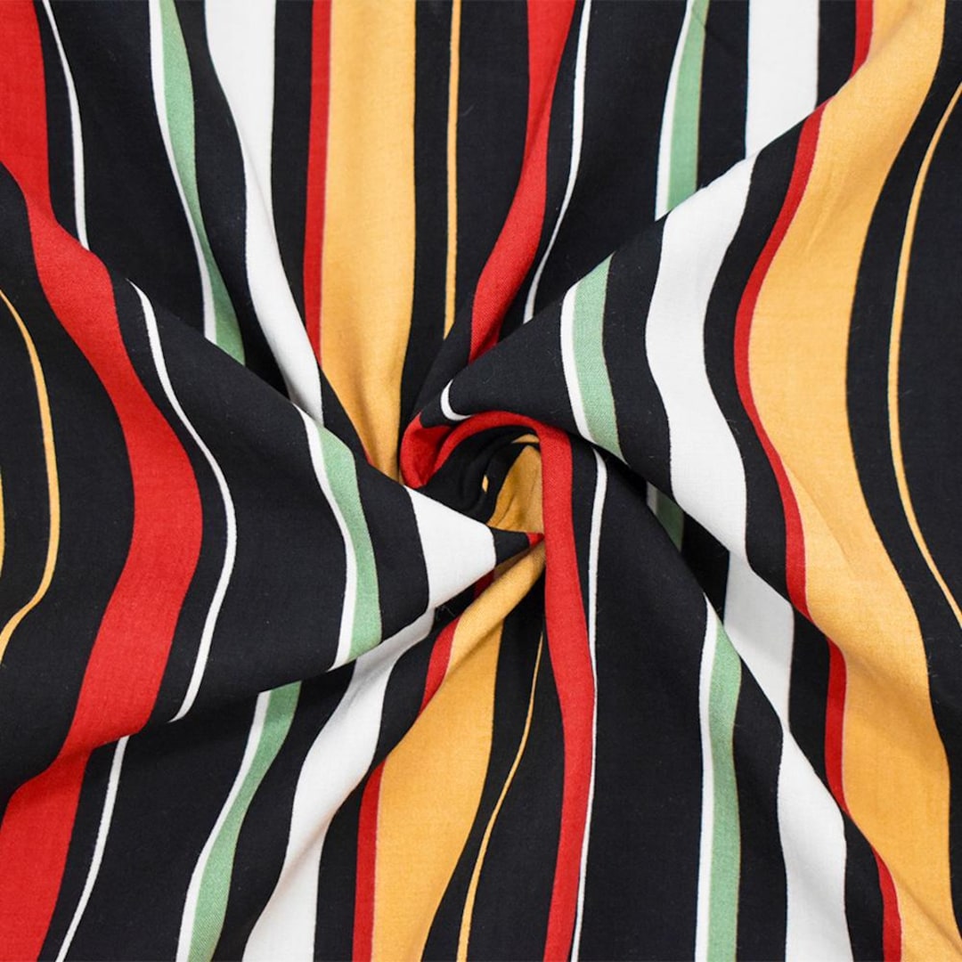 Black-red-multi Rayon Stripe Printed Challis Woven Fabric - Etsy