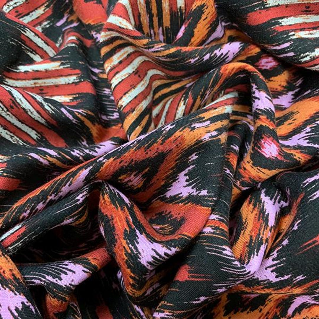 Black and Red Multi Stripe Print Rayon Challis Fabric - Etsy