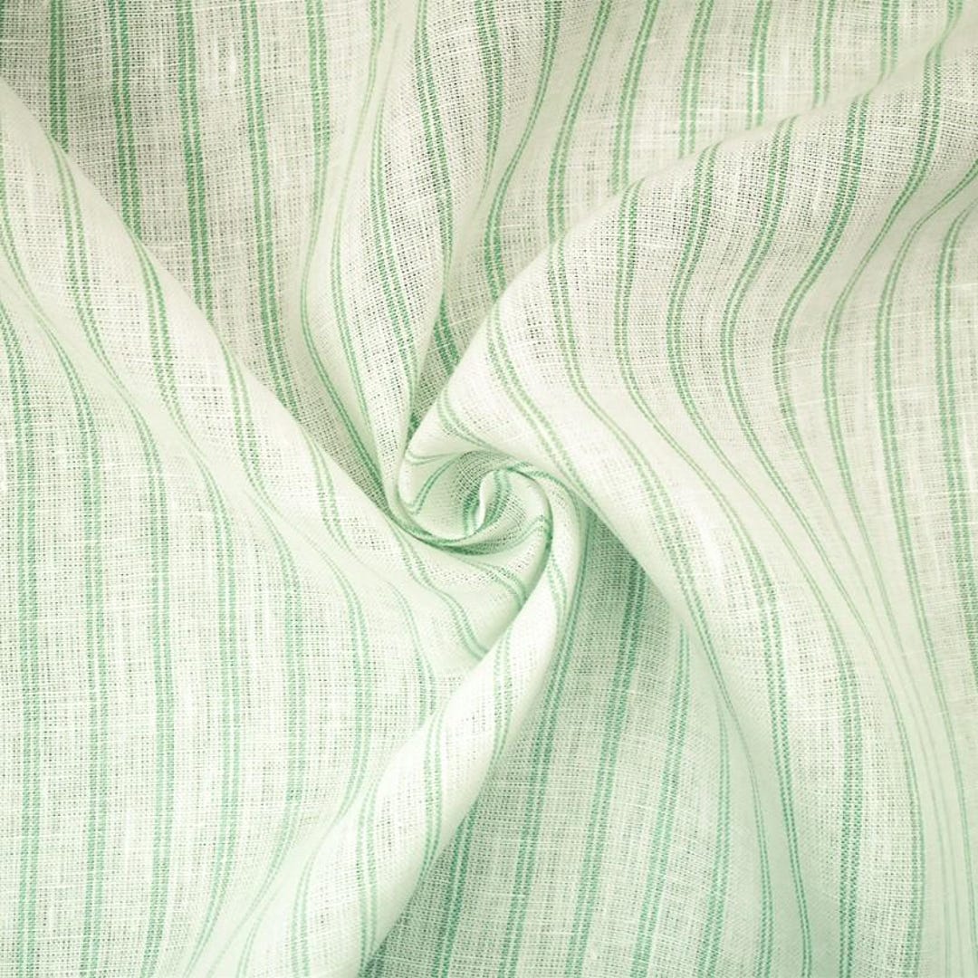 Green-white Spence Bryson Stripe Irish Linen Slub Woven Fabric - Etsy