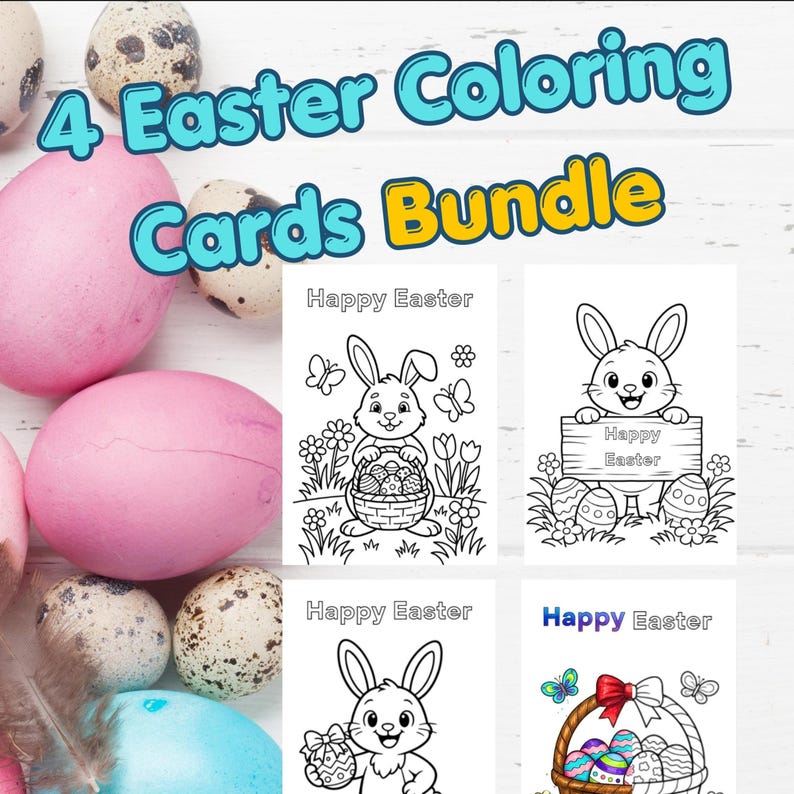 Easter Coloring Card Bundle for Kids Printable Activity Instant ...