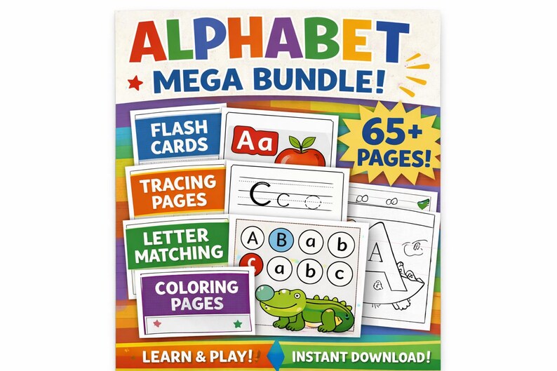 Alphabet Worksheets Bundle, Tracing, Coloring, Matching (PDF Download ...