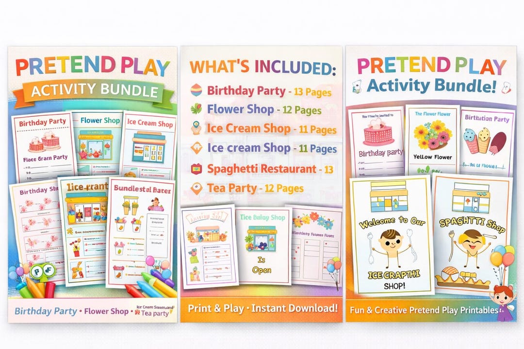 Pretend Play Activity Bundle, Birthday, Flower, Ice Cream Shop (digital ...