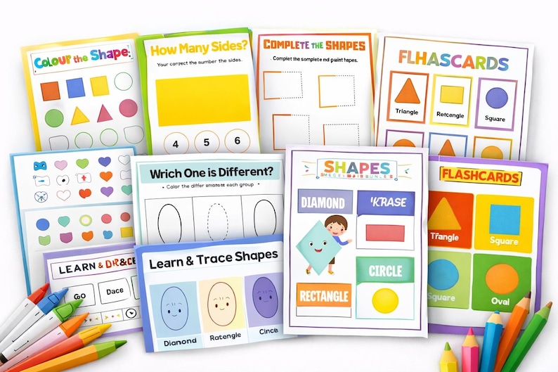 Shapes Worksheet Bundle, Geometry Activities, Flashcards (printable PDF ...