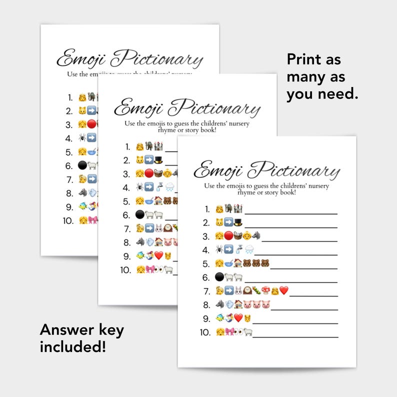 Baby Shower Emoji Game Printable | Emoji Pictionary Activity, Guess ...