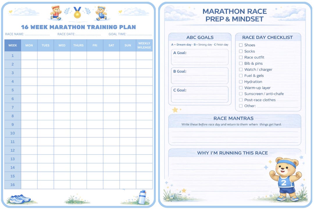 16 Week Marathon Training Plan Printable | Running Planner | Race Prep ...