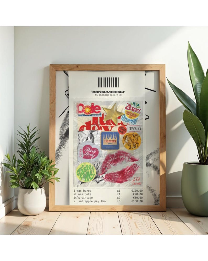 Colorful Pop Art Receipt Collage. Funny Consumerism Poster With Fruit ...