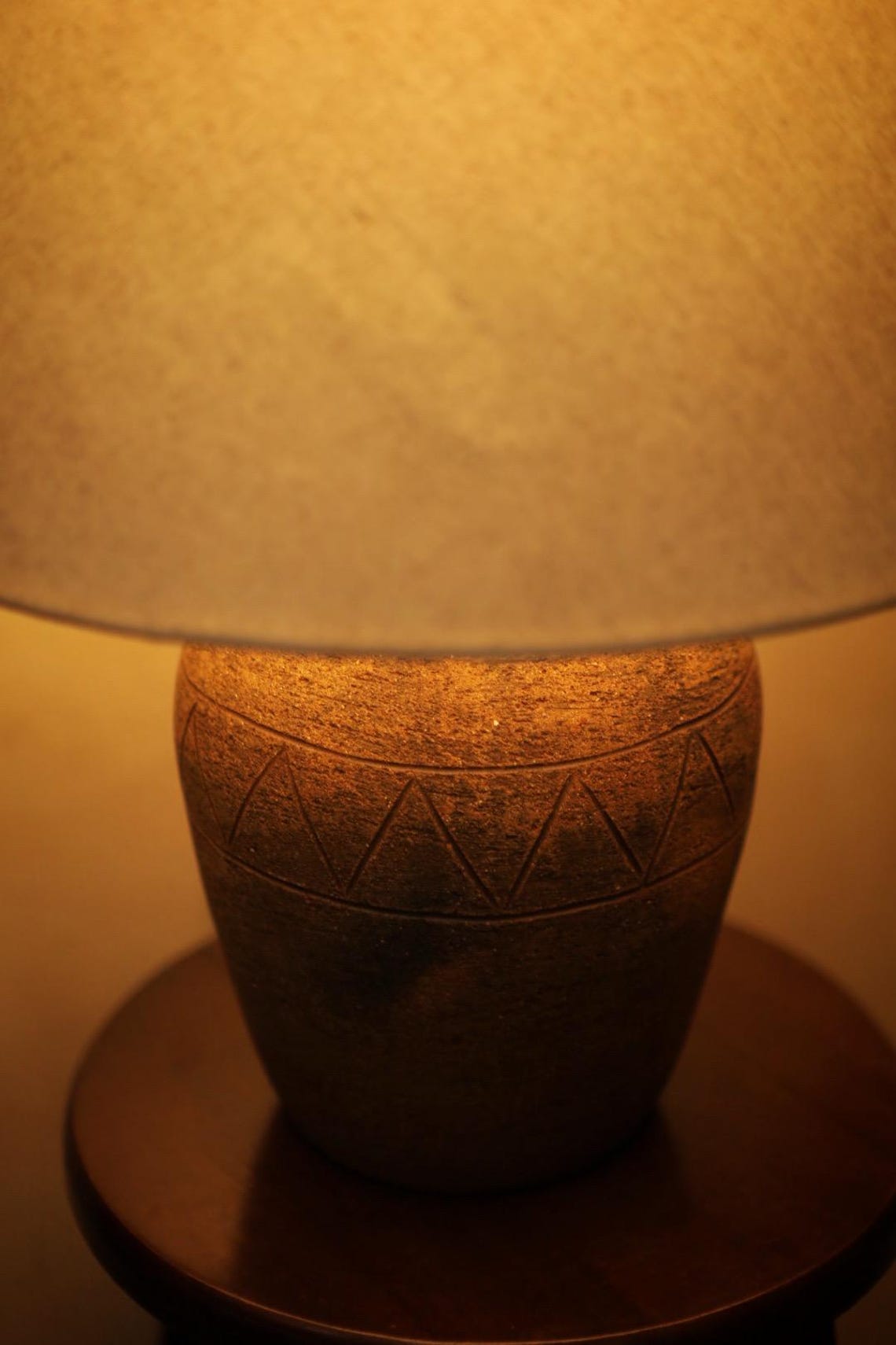 Hand Incised Terracotta Lamp Base, Rustic Wabi Sabi Bedside Light ...