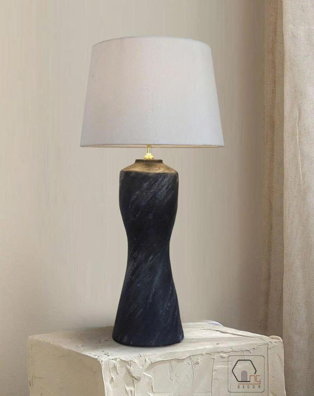 Textured Black Ceramic Hourglass Table Lamp, Wabi Sabi Pottery Light - Etsy
