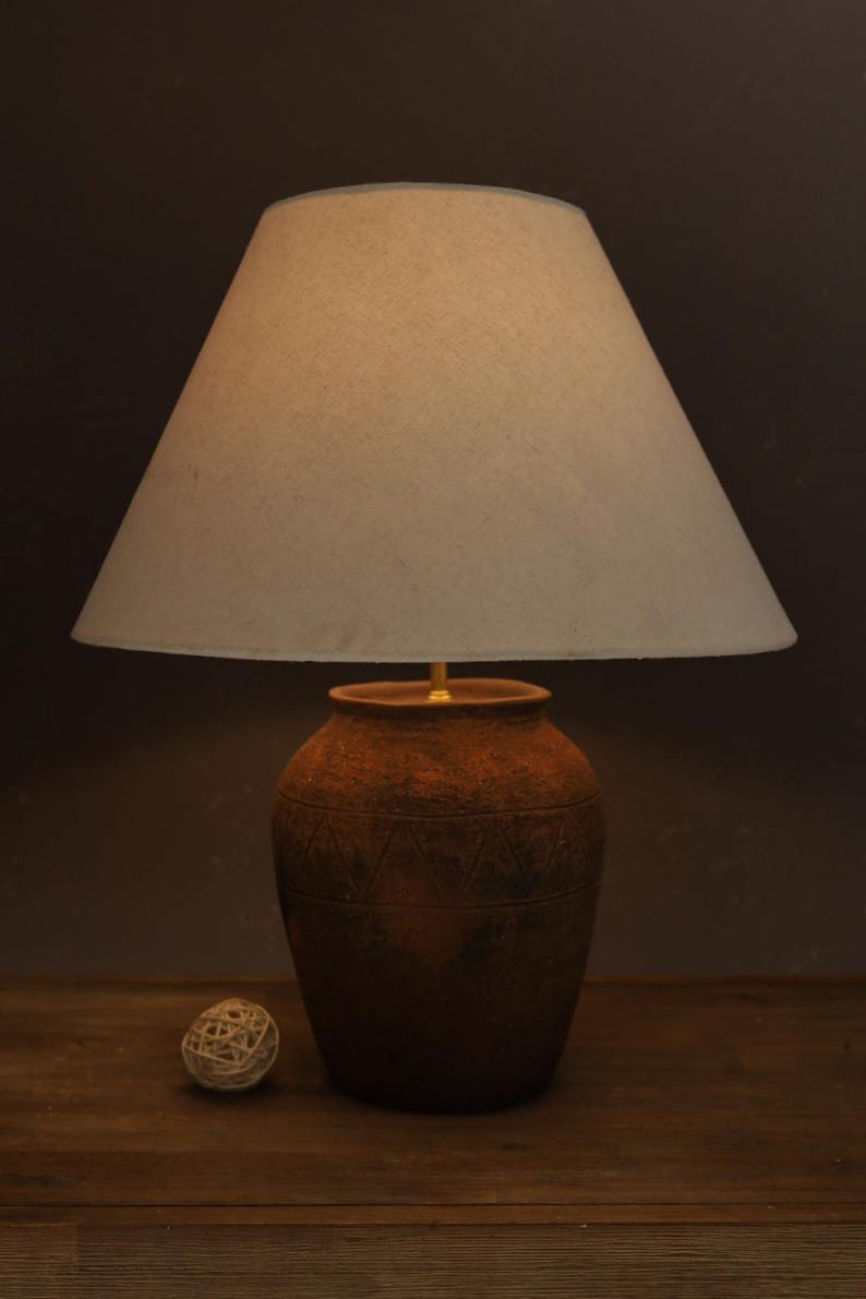 Hand Incised Terracotta Lamp Base, Rustic Wabi Sabi Bedside Light ...