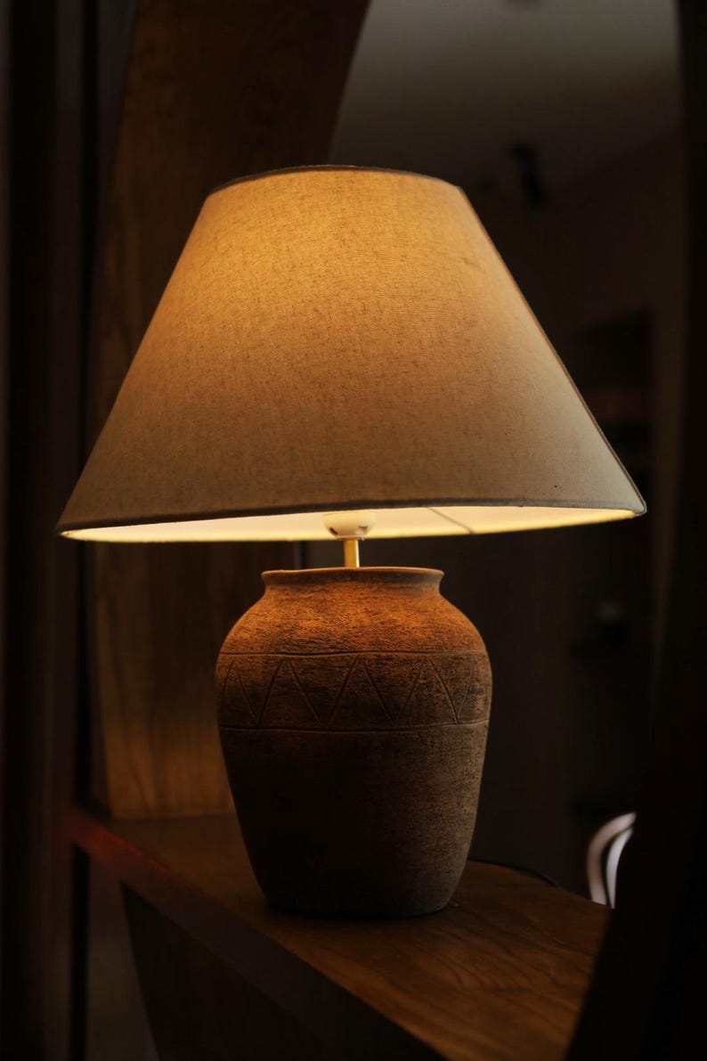 Hand Incised Terracotta Lamp Base, Rustic Wabi Sabi Bedside Light ...