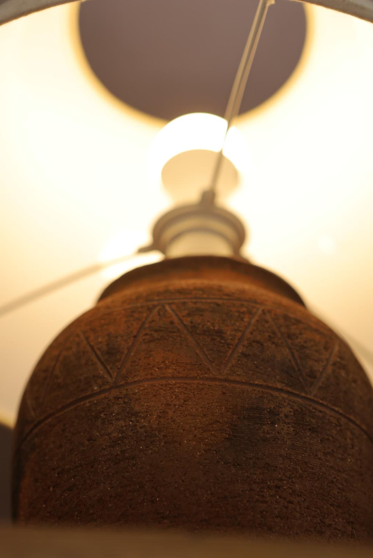 Hand Incised Terracotta Lamp Base, Rustic Wabi Sabi Bedside Light ...