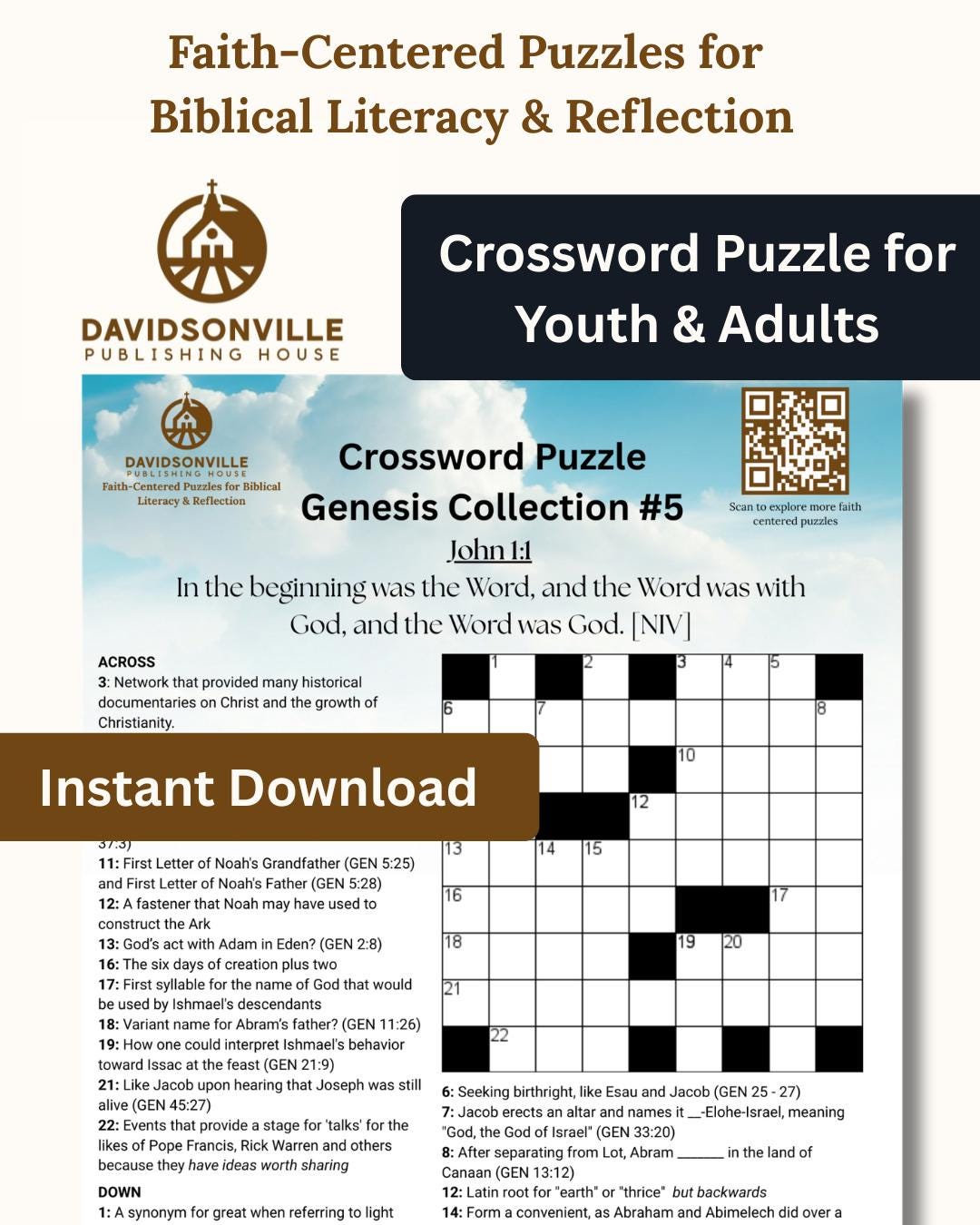 Crossword Puzzle - the Book of Genesis Collection (#5) - Etsy