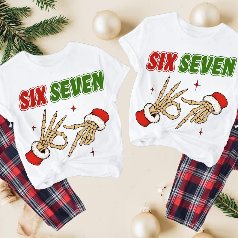 6 7 Meme Christmas Shirt, Santa Skeleton Hand Tiktok Viral Hoodie ...