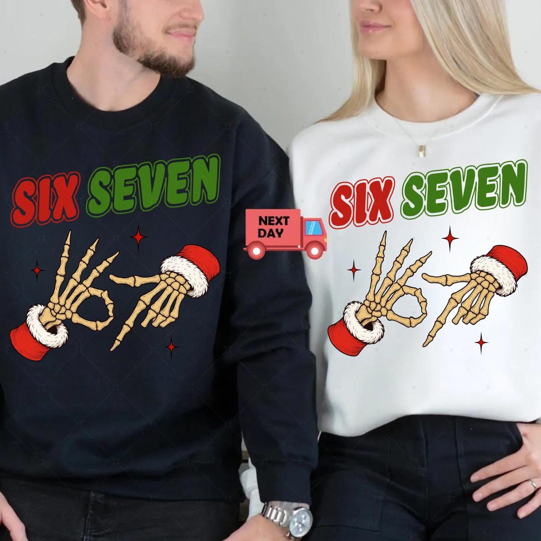 6 7 Meme Christmas Shirt, Santa Skeleton Hand Tiktok Viral Hoodie ...