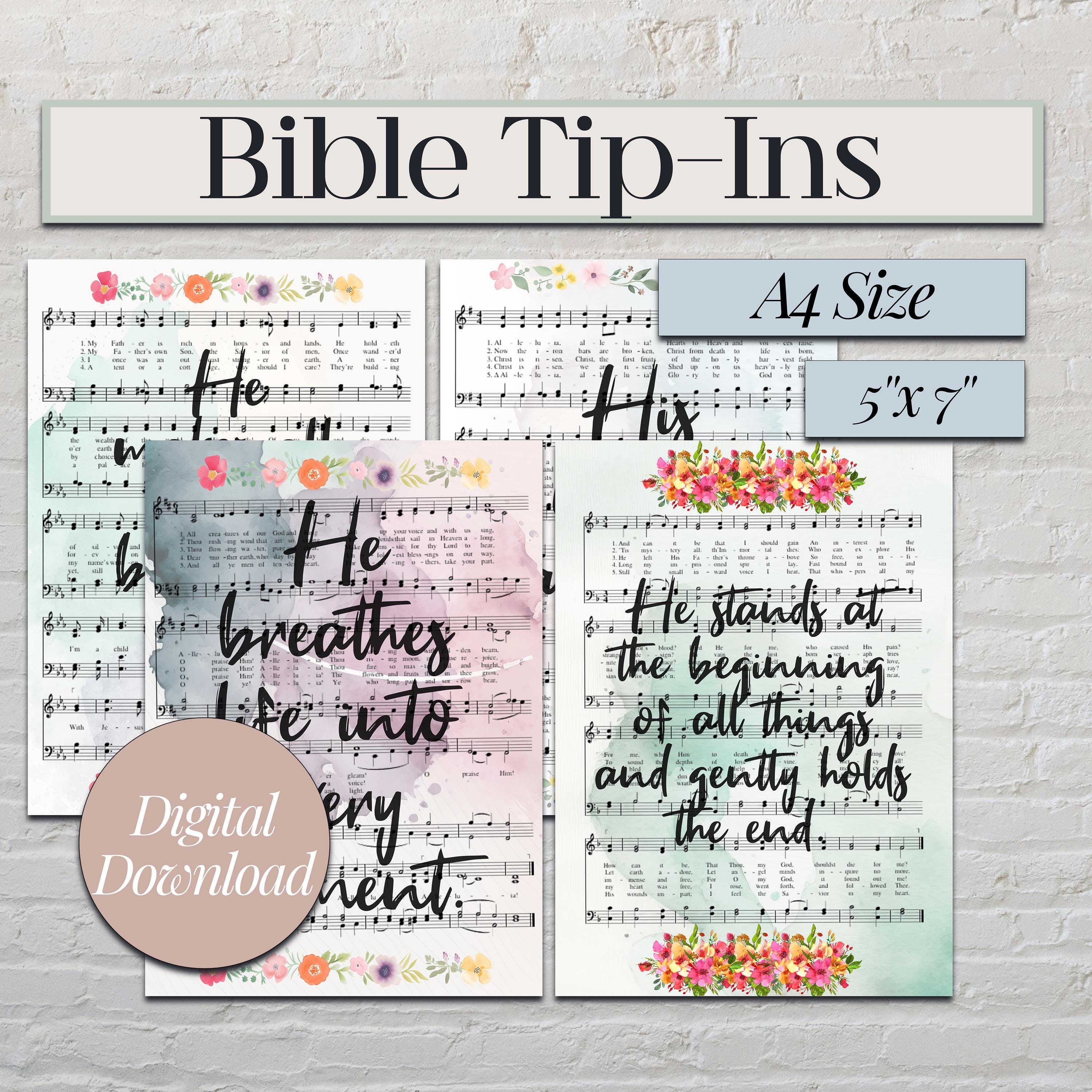 Bible Tip Ins Inserts for Journaling Printable Idea Hymnal Inserts for ...