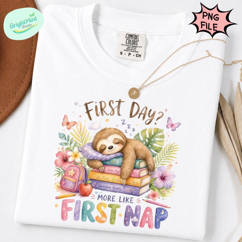First Day of School Sloth PNG, Funny Back to School PNG, Cute Teacher ...