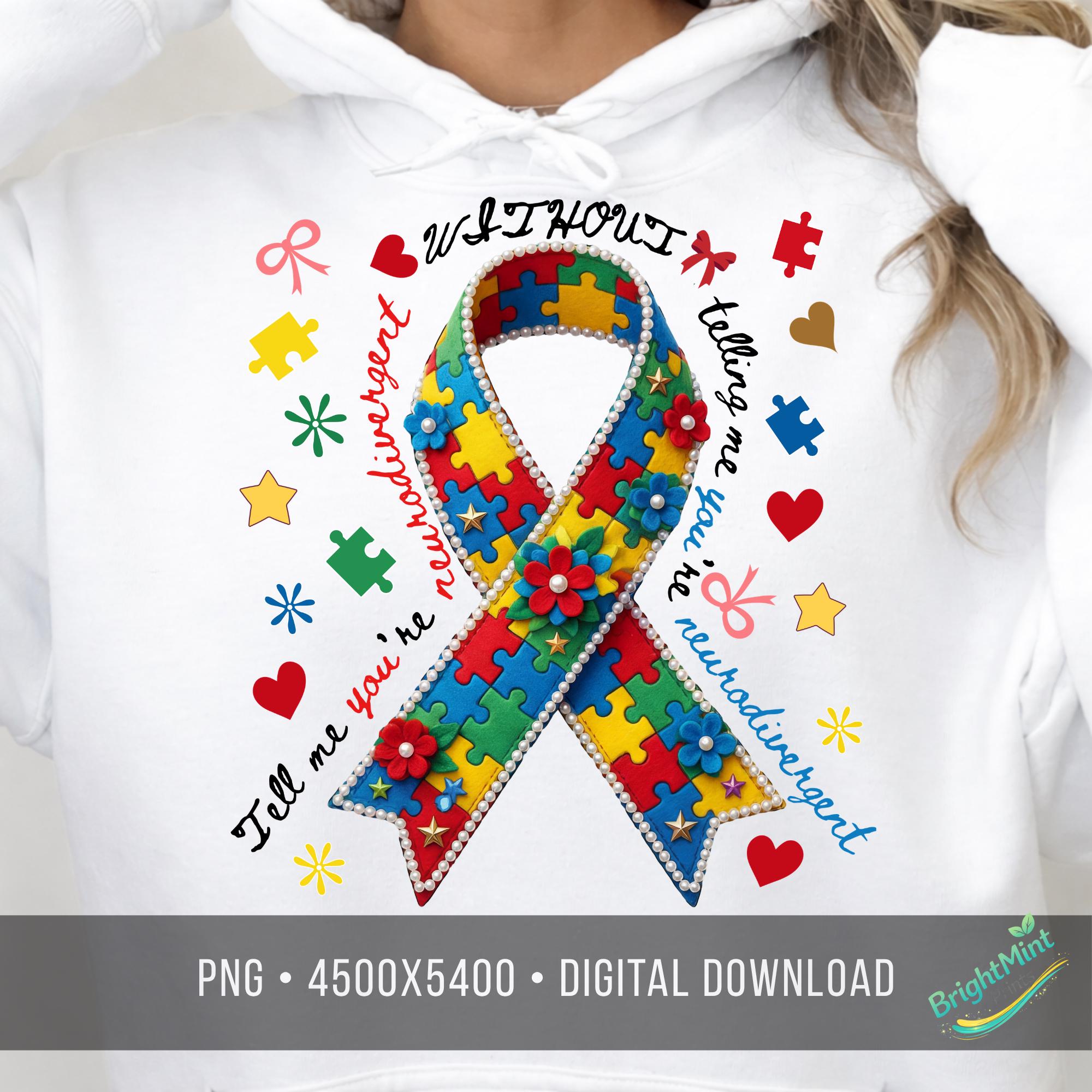 Autism Awareness Patchwork Ribbon PNG – Neurodiversity Support Design ...