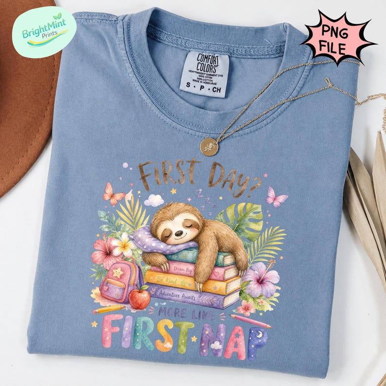 First Day of School Sloth PNG, Funny Back to School PNG, Cute Teacher ...
